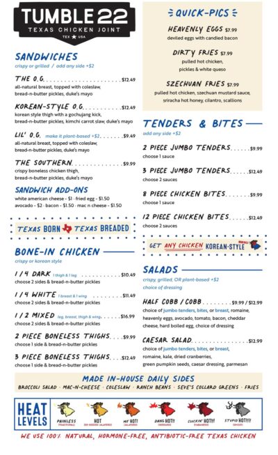 Austin tx menu - Tumble 22