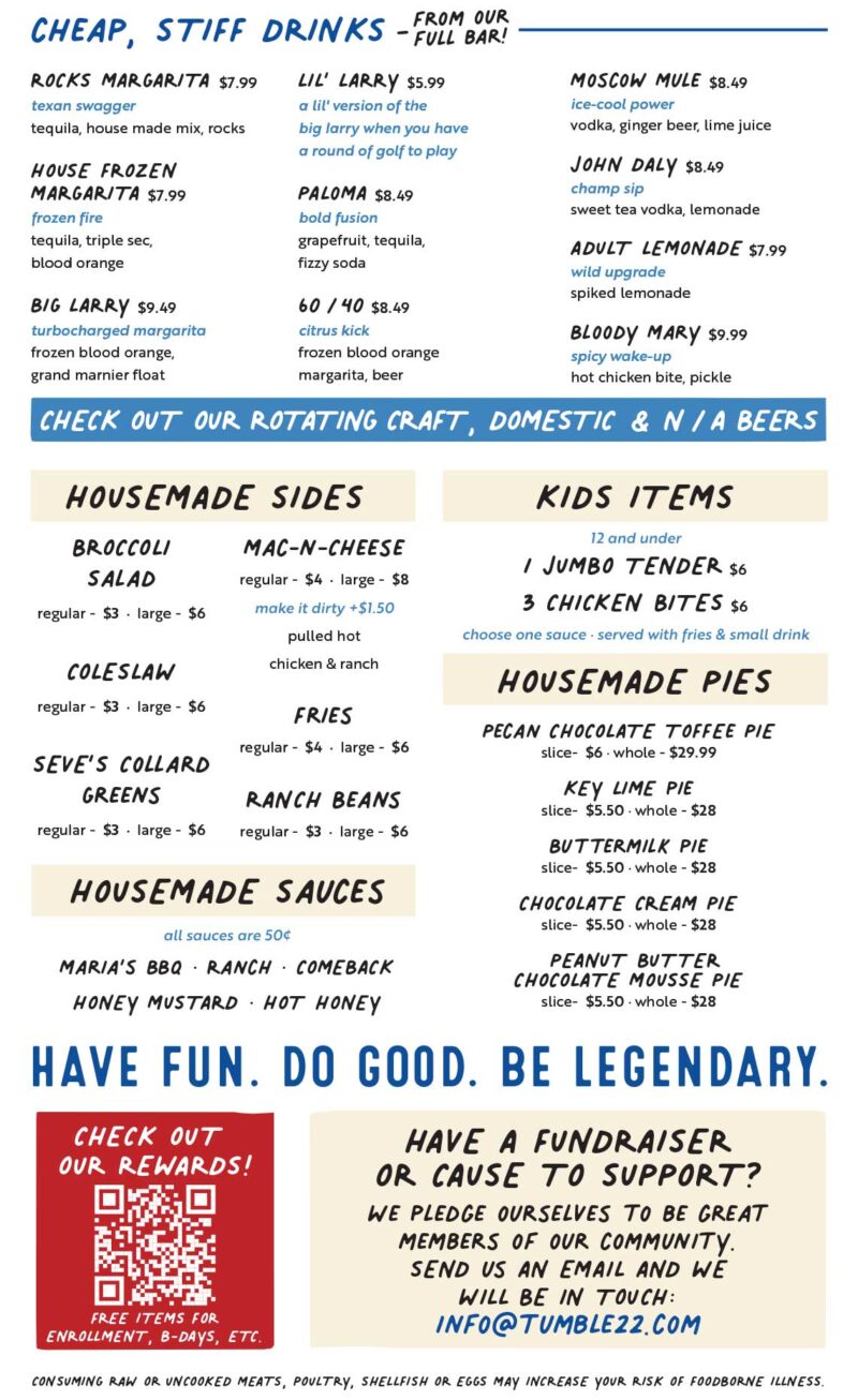 Austin tx menu - Tumble 22